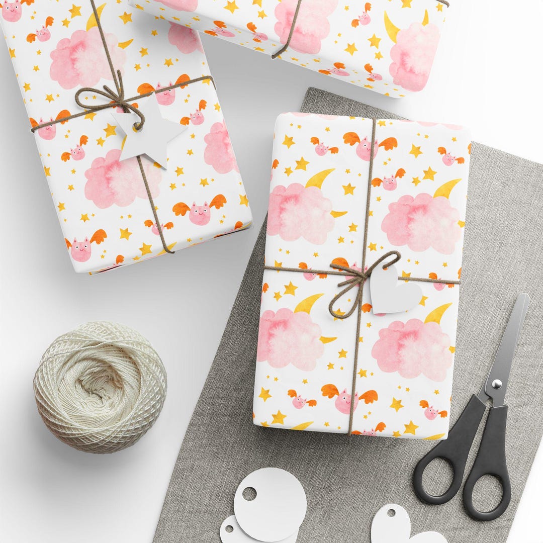 Pink Halloween Gift Wrap, Spooky Bat & Star Design - Etsy
