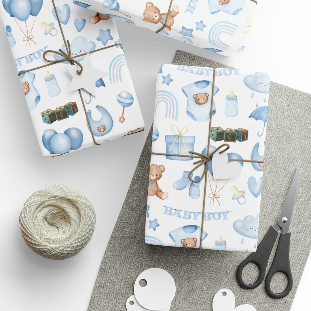 Baby Boy Gift Wrap, Baby Shower Gift Wrap, Baby Blue Gift Wrap ...