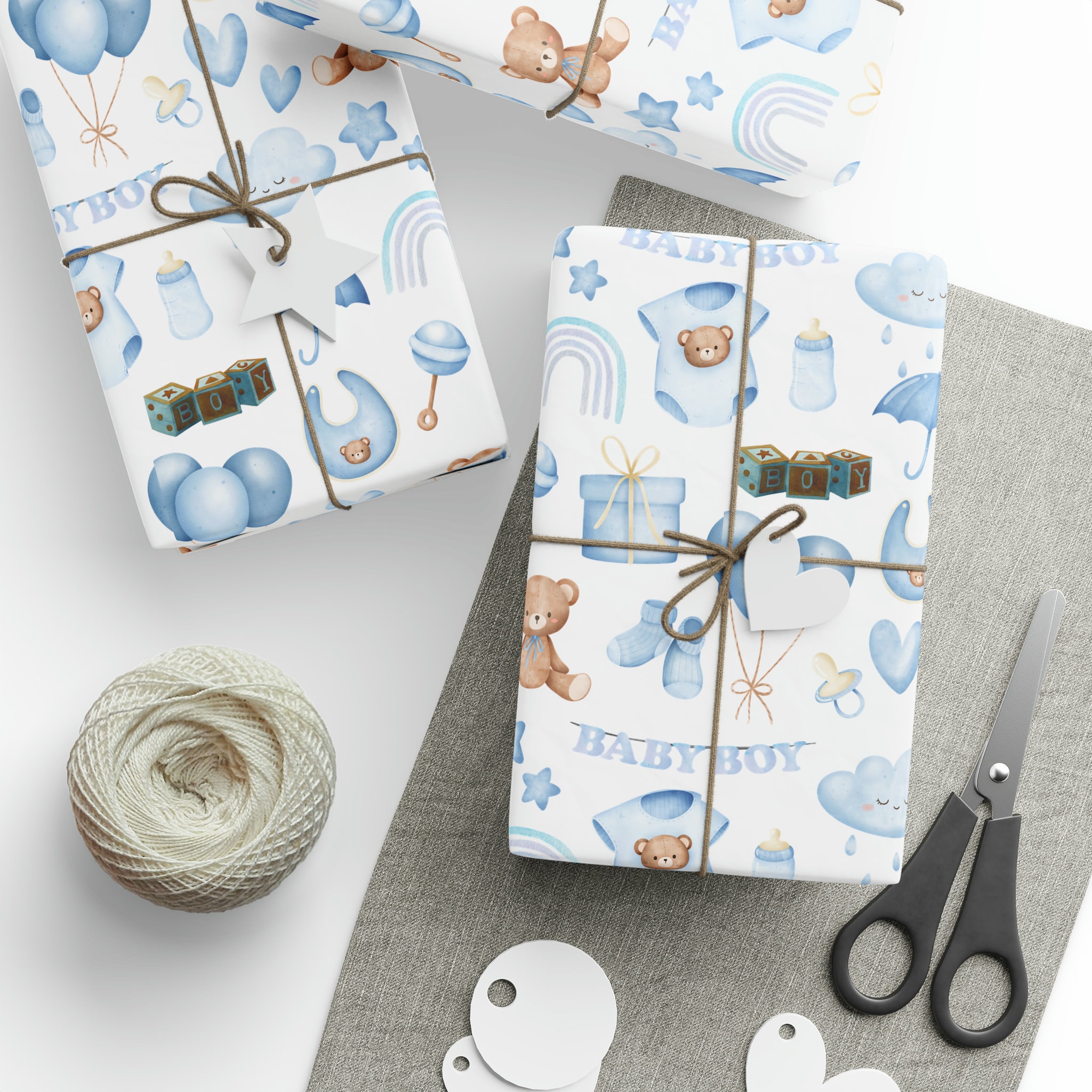 Baby Boy Gift Wrap, Baby Shower Gift Wrap, Baby Blue Gift Wrap ...