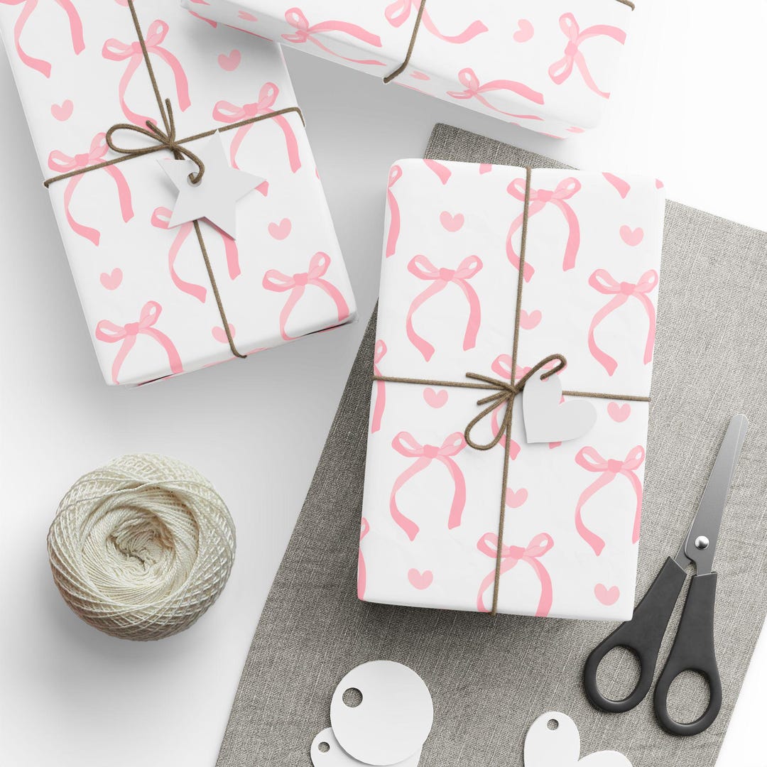 Coquette Gift Wrap, Coquette Aesthetic, Pink Bows and Hearts Gift Wrap ...