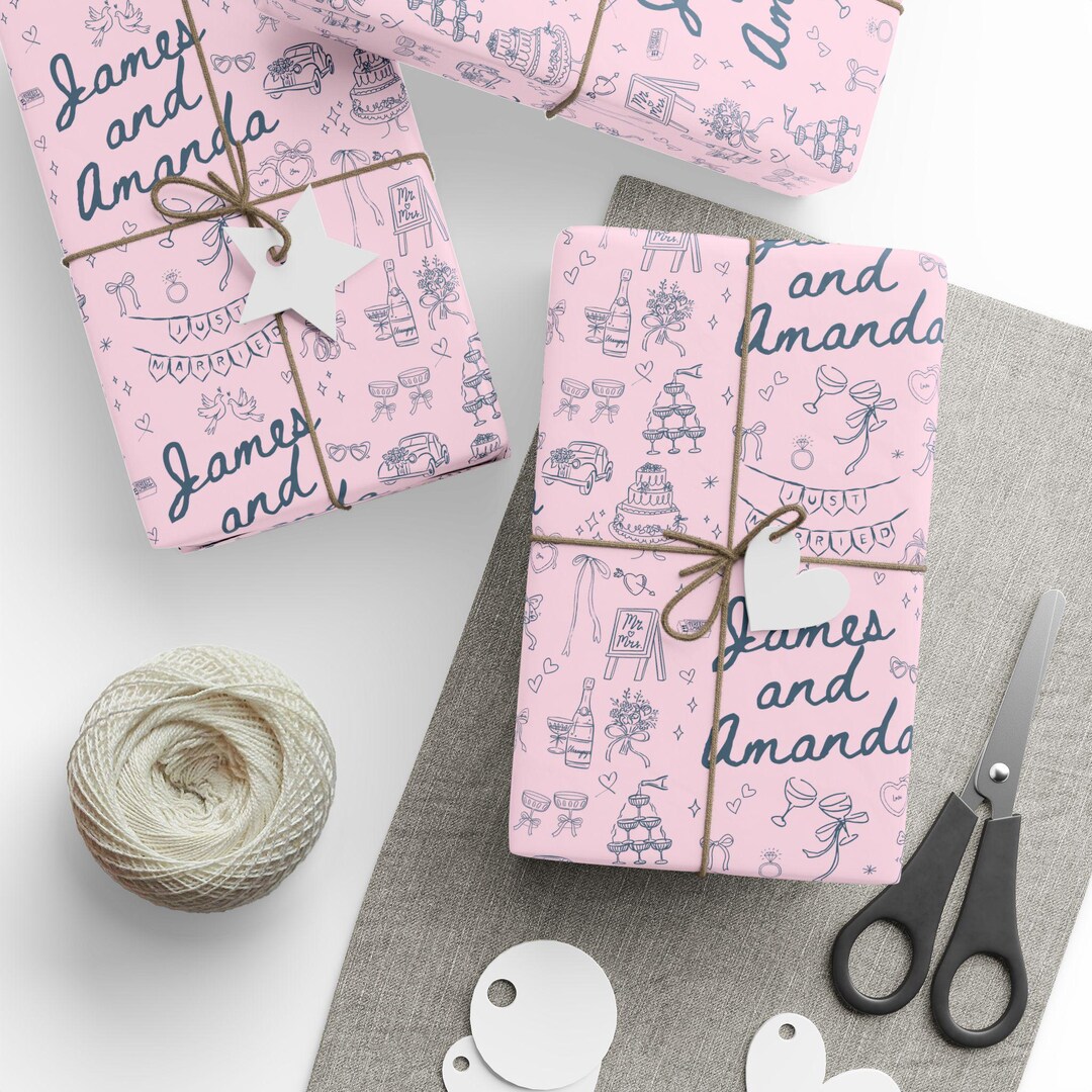 Personalized Wedding Wrapping Paper: Whimsical Hand-drawn Design - Etsy