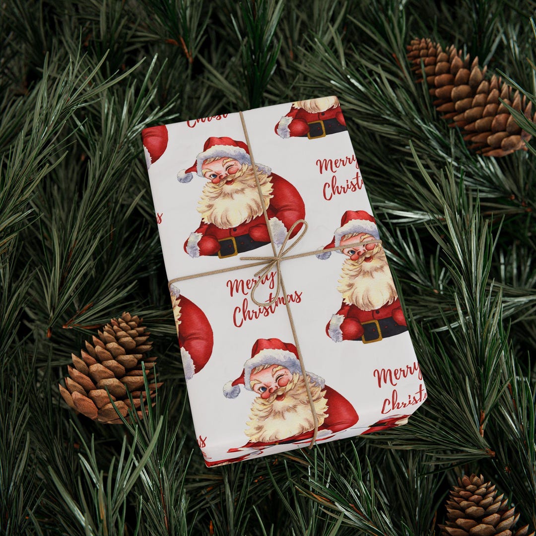 Vintage Santa Christmas Gift Wrap, Festive Holiday Wrapping Paper - Etsy