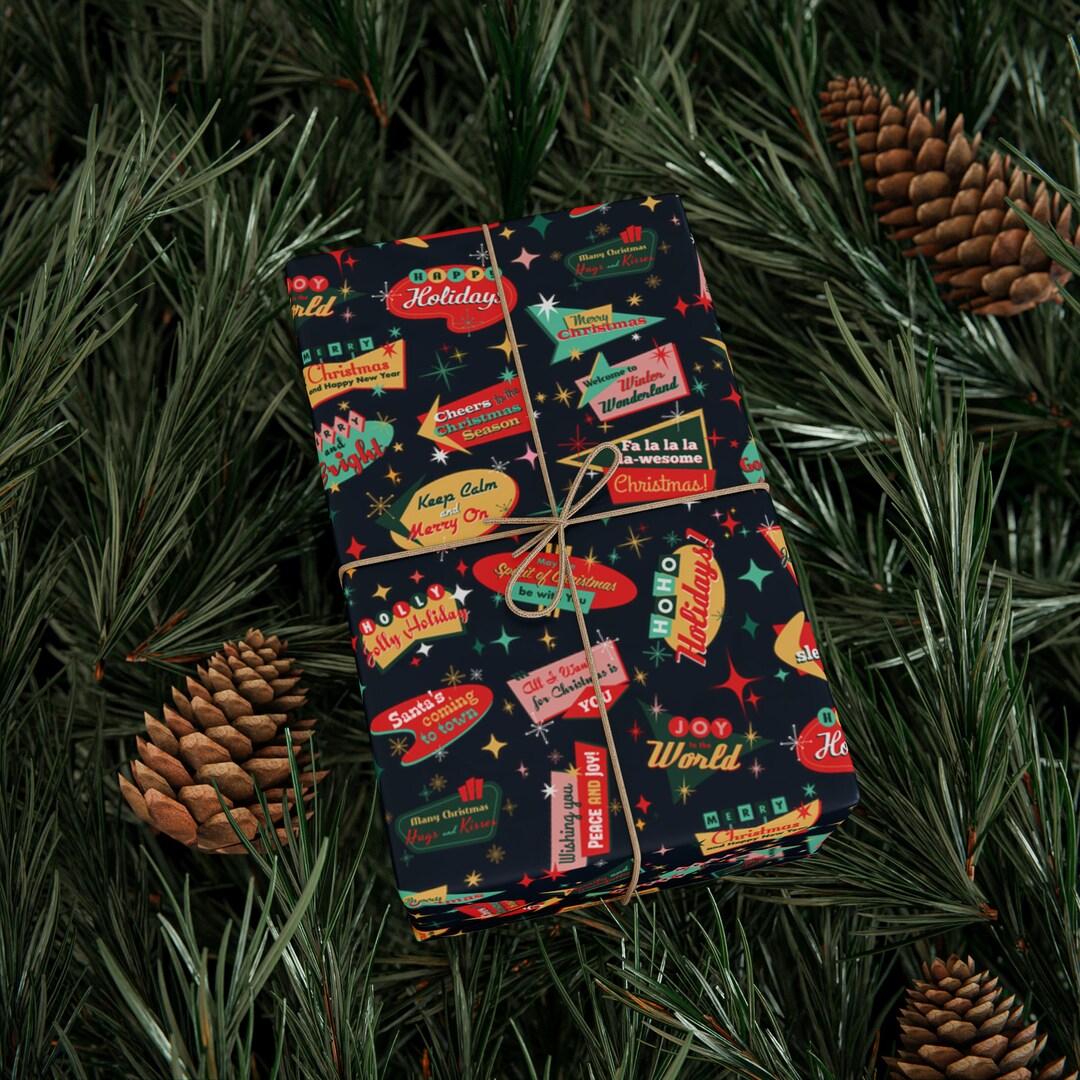 Retro Christmas Wrapping Paper Roll, Retro Holiday Gift Wrap ...