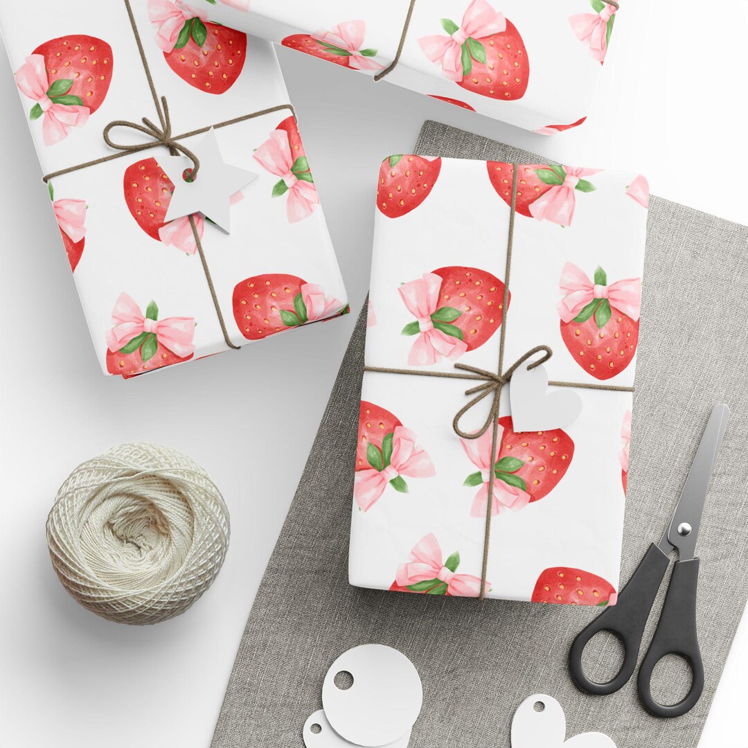 Gift Wrap - Pink Coquette Strawberry Wrapping Papers, Pink Bows ...