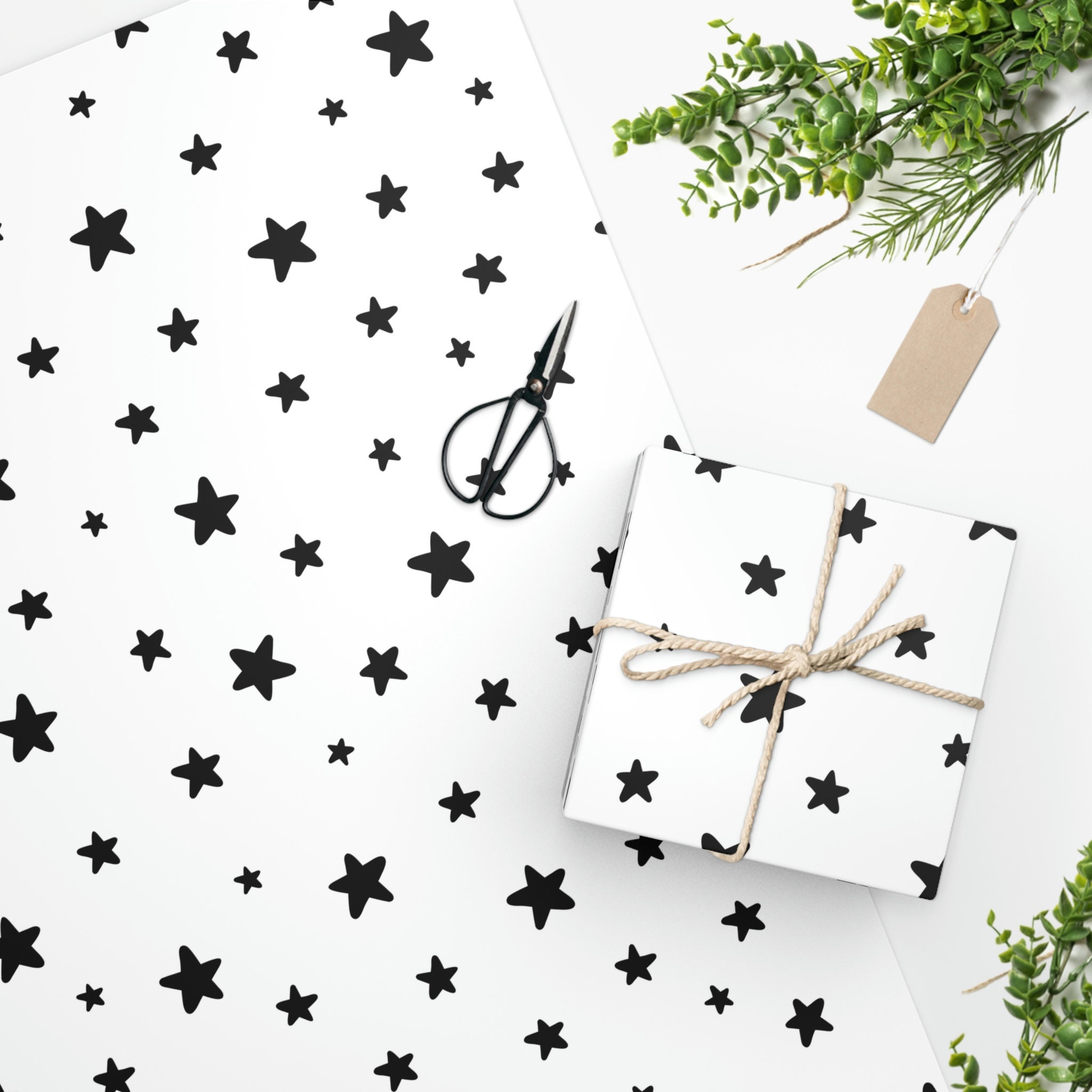 Black and White Stars Wrapping Paper, Black & White Gift Wrap, Black ...