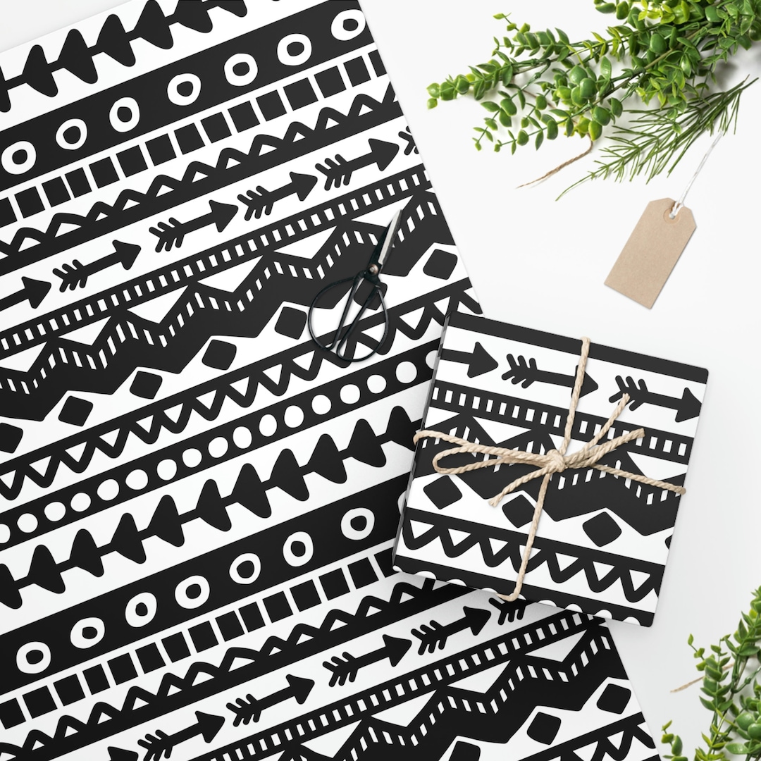 Black and White Tribal Wrapping Paper, Black & White Gift Wrap, African ...