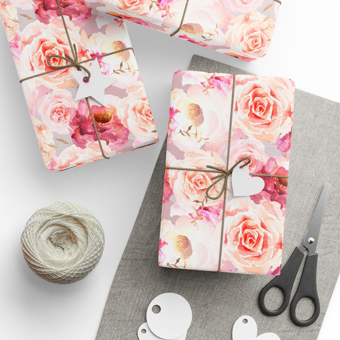 Charming Pink Roses Wrapping Paper, Gift Wrap for Special Occasions ...