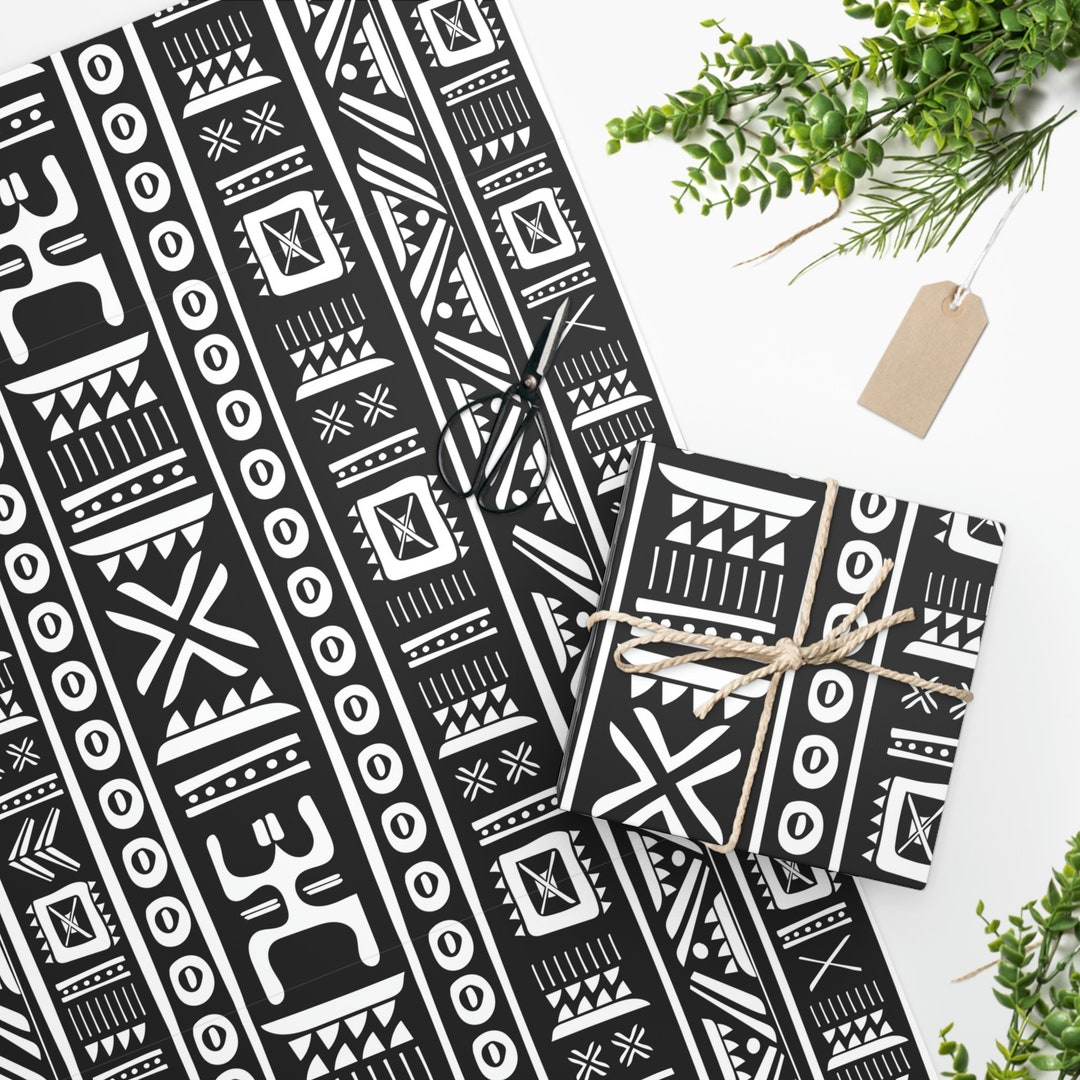 Black and White Tribal Wrapping Paper, Black & White Gift Wrap, African ...