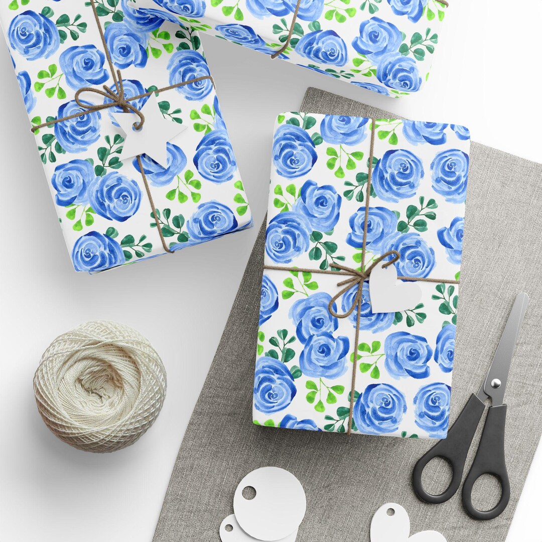 Watercolor Floral Gift Wrap, Rose Blossoms Gift Wrap, Spring Flowers ...