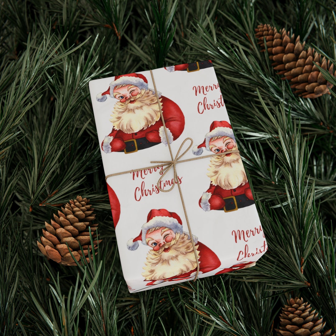 Vintage Santa Gift Wrap, Merry Christmas Wrapping Paper, Christmas Gift ...