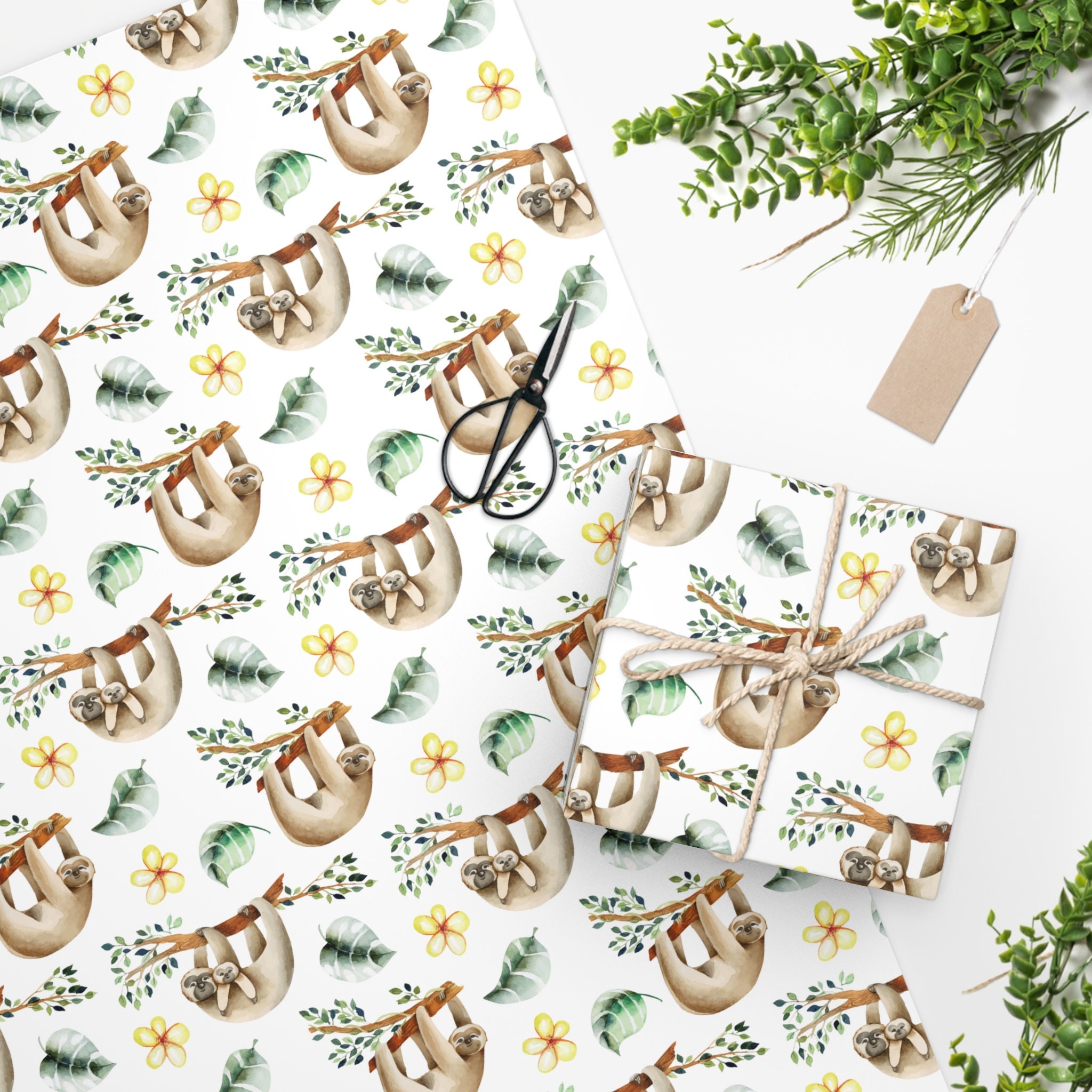 Cute Sloth Wrapping Paper, Sloth Gift Wrap, Baby Sloth Gift Wrap ...