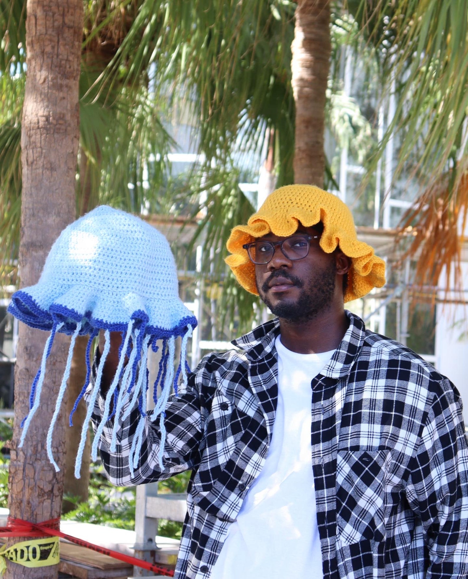Wavy Crochet Jellyfish Bucket Hat, Unisex Acrylic Yarn - Etsy