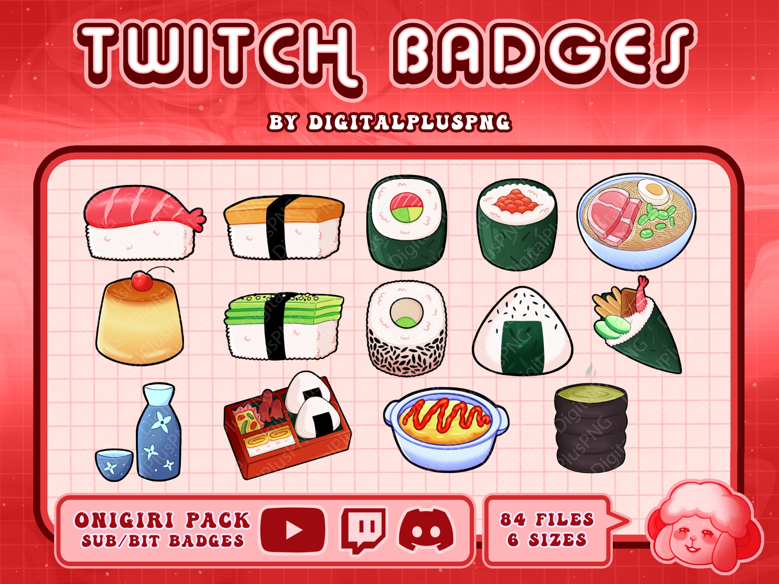 Cute Onigiri Japanese Food Sushi Aesthetic Badges for Twitch/discord ...