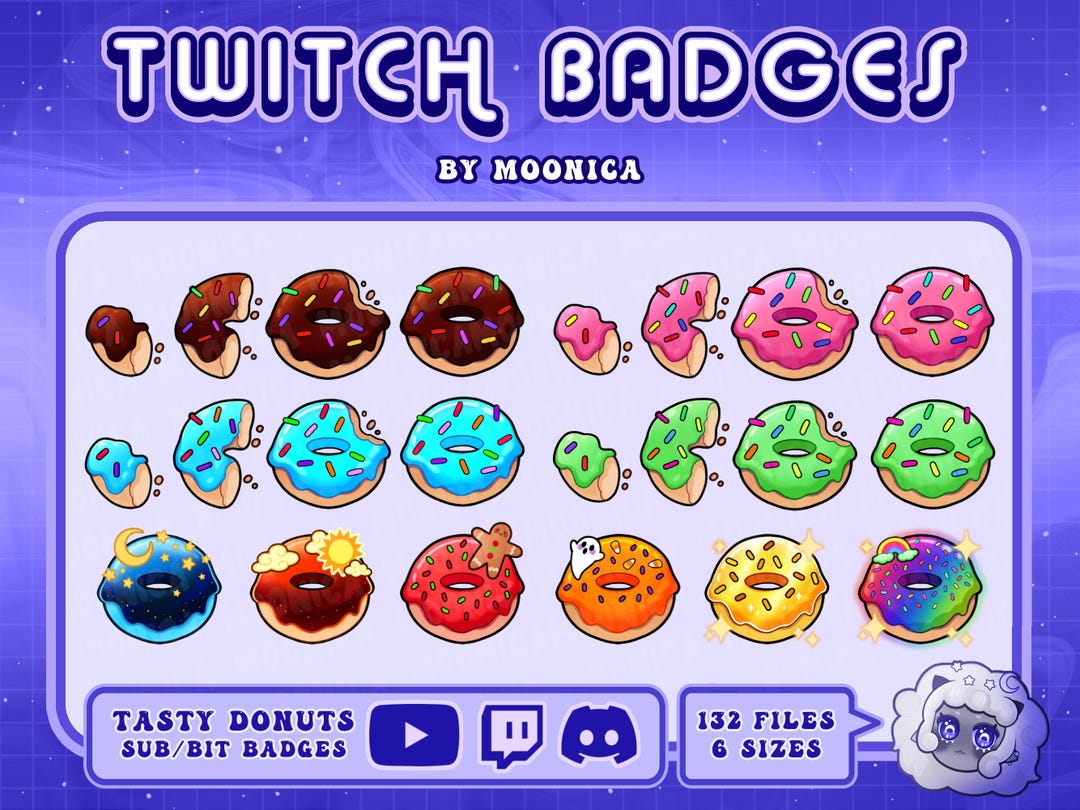 Colorful Tasty Donut Bit Sub Badges for Twitch Streaming | Subscriber ...