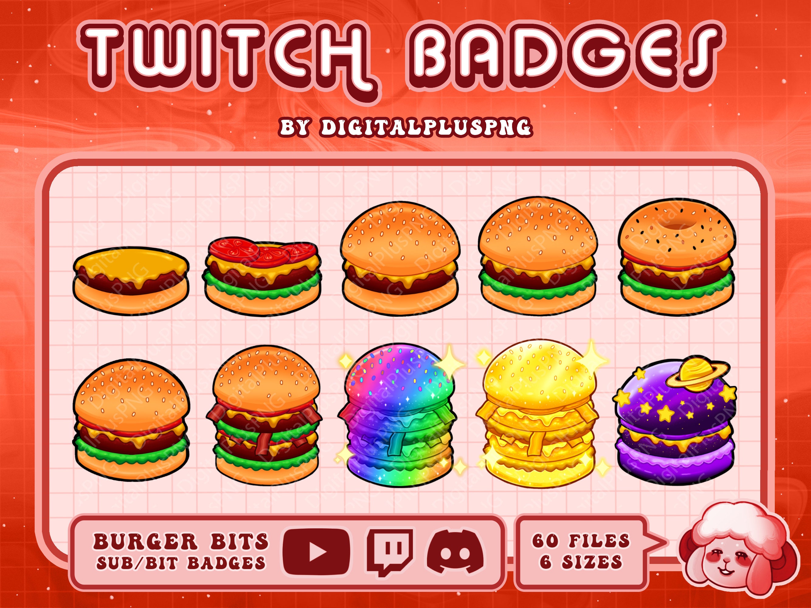 Cute Kawaii Food Tasty Burger Aesthetic Badges for Twitch/discord ...