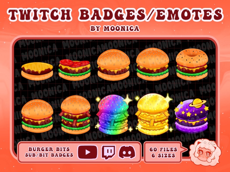 Cute Kawaii Food Tasty Burger Aesthetic Badges for Twitch/discord ...