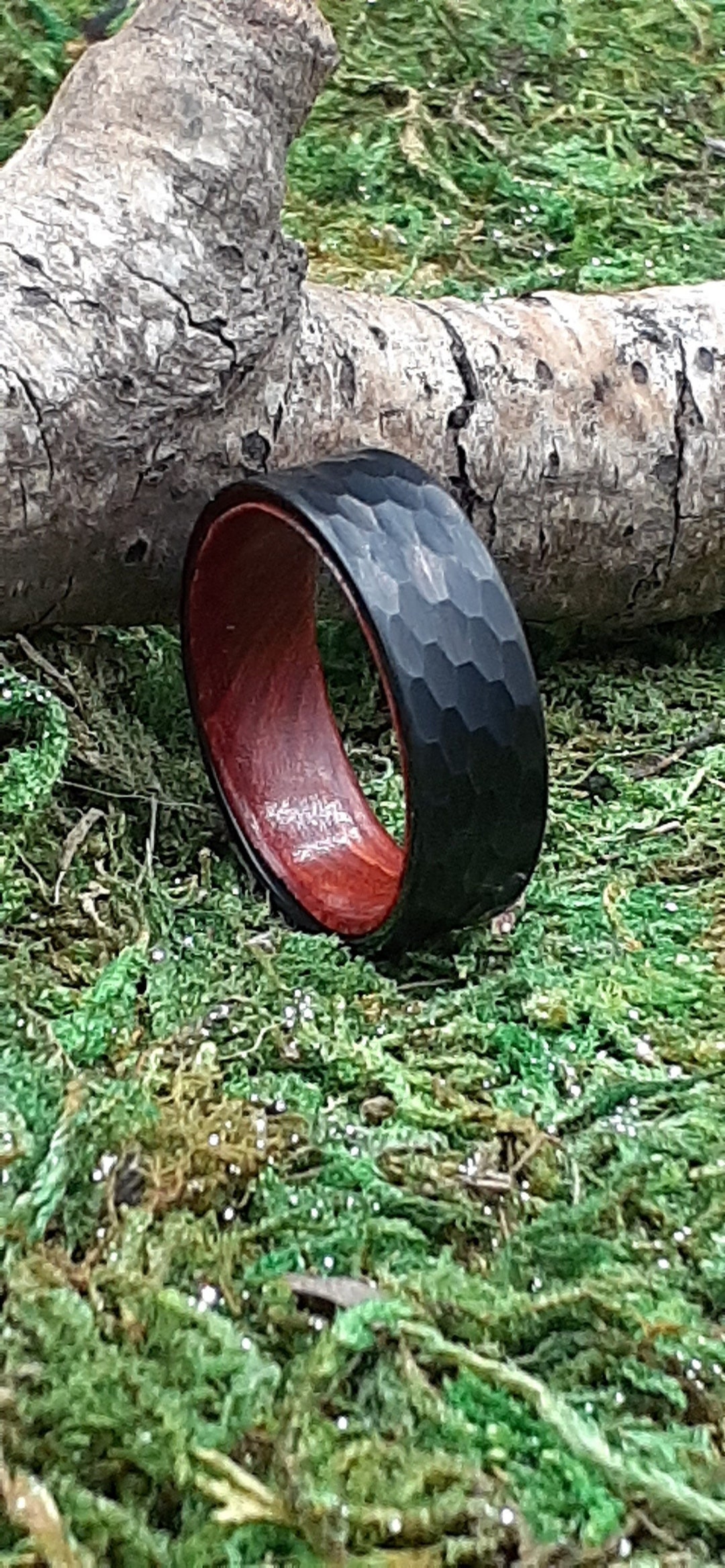 Black Hammered Tungsten With Rose Wood Core - Etsy