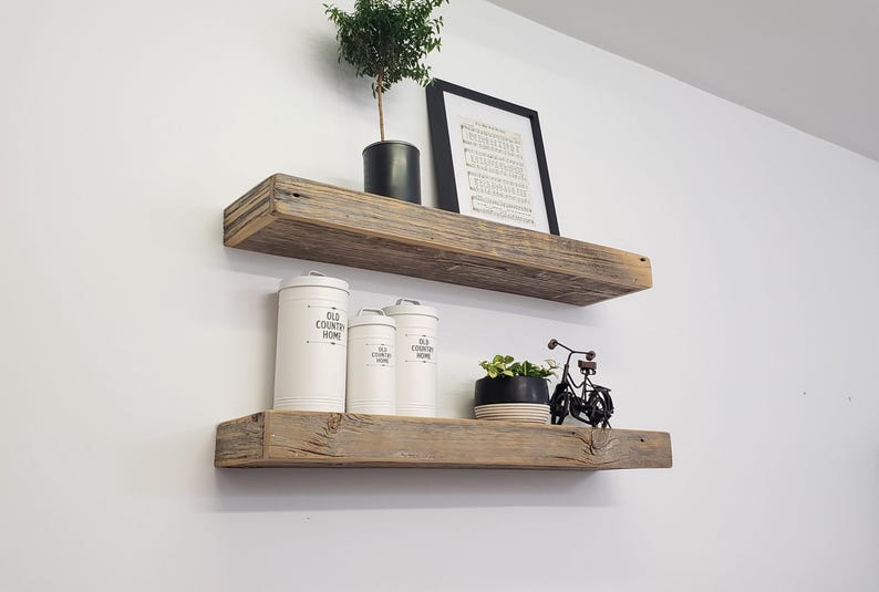 100% AUTHENTIC RECLAIMED WOOD Floating Shelf, Barn Wood Shelf, Industrial, Rustic, Wall, Wooden ...