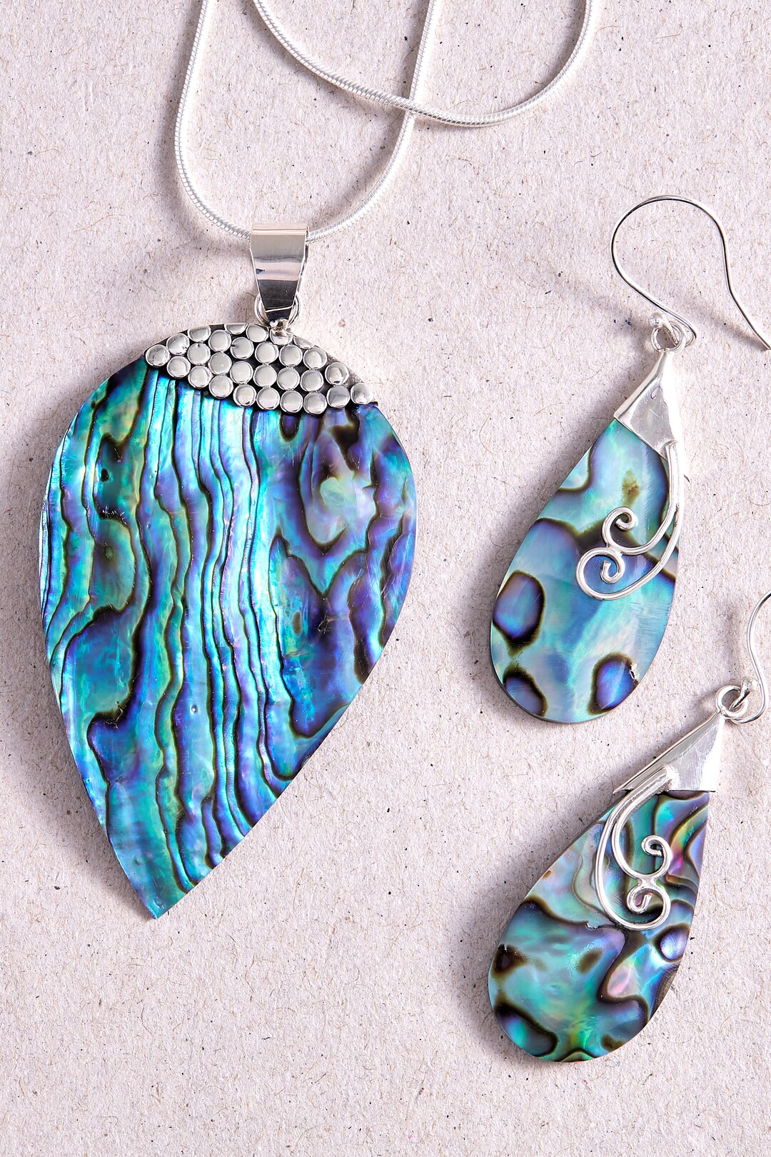 Paua Shell Pendant #4 - Handmade & Genuine Gemstone Jewelry - Sterling ...