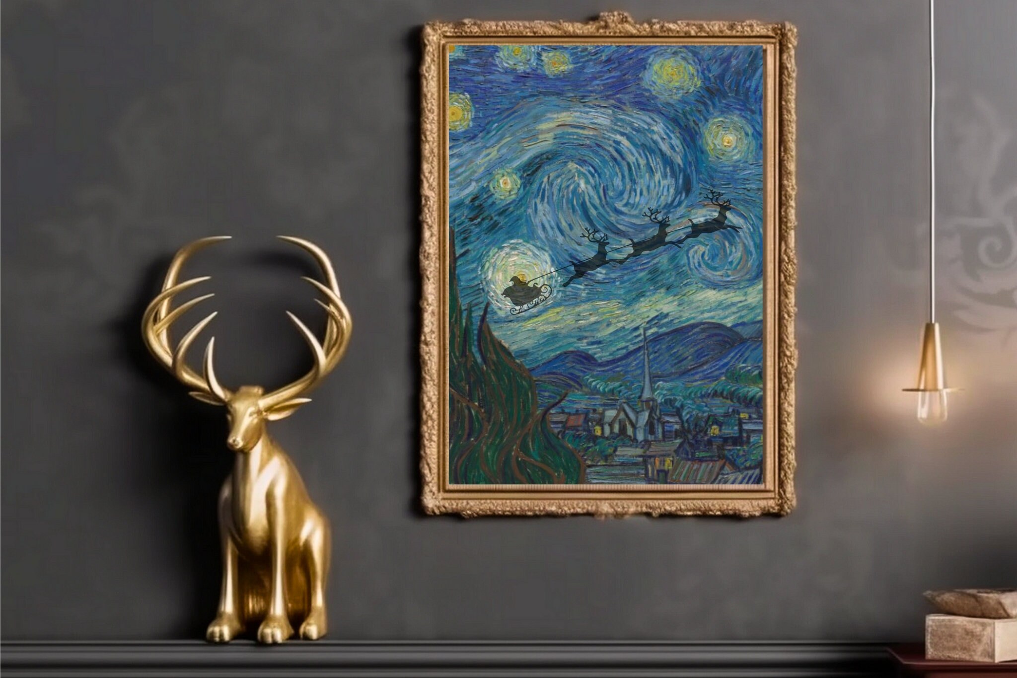 Vincent Van Gogh's Starry Night Santa Claus Riding a - Etsy