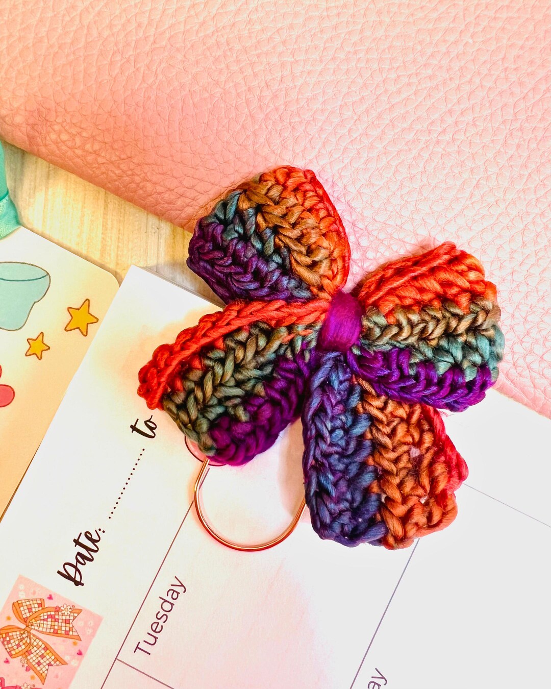 Crochet Autumn Bow Jumbo Paper Clip for Journal Binder Notebook ...