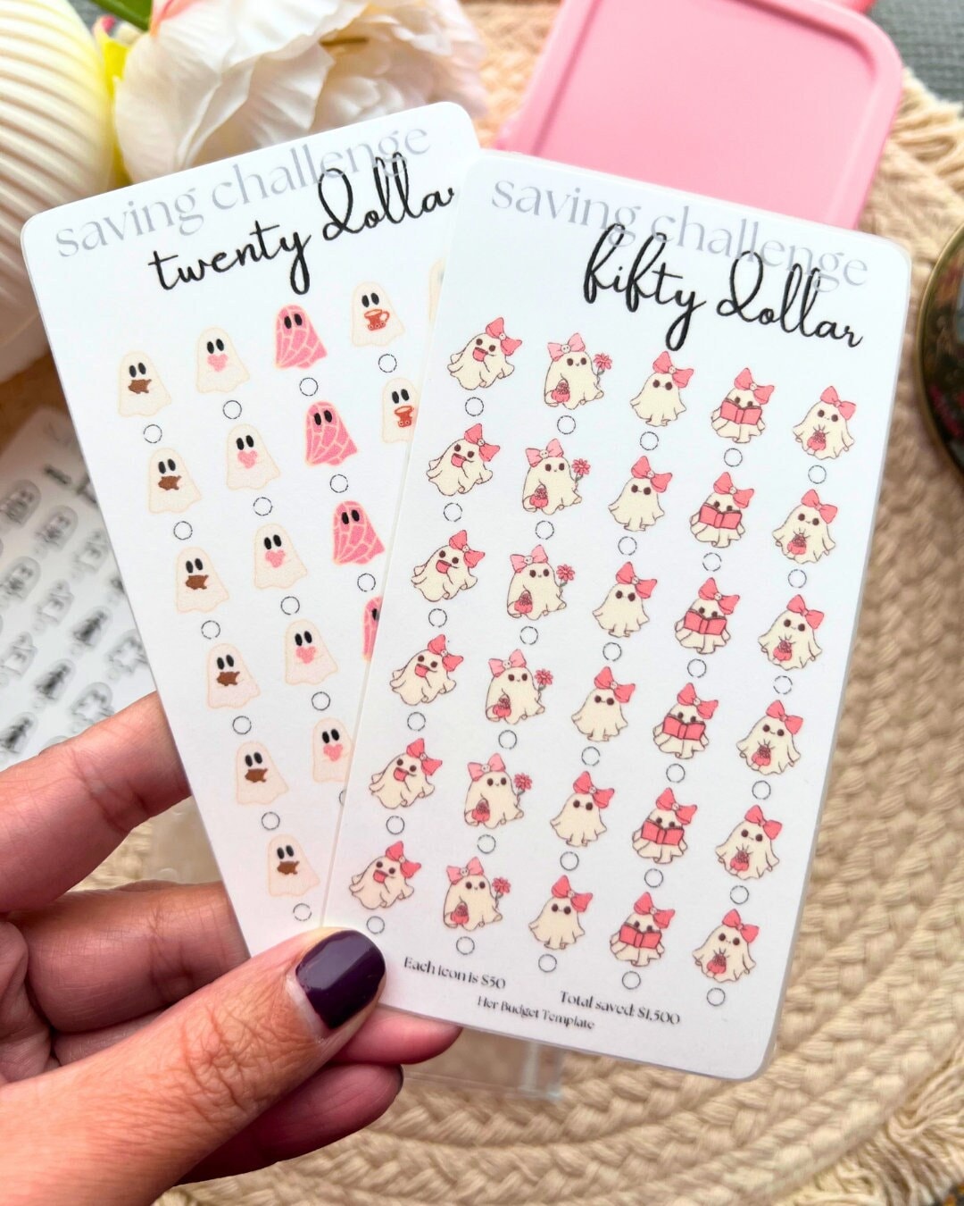 Girly Ghost Saving Challenge Tracker Inserts Bundle, Set of 7 Cash ...