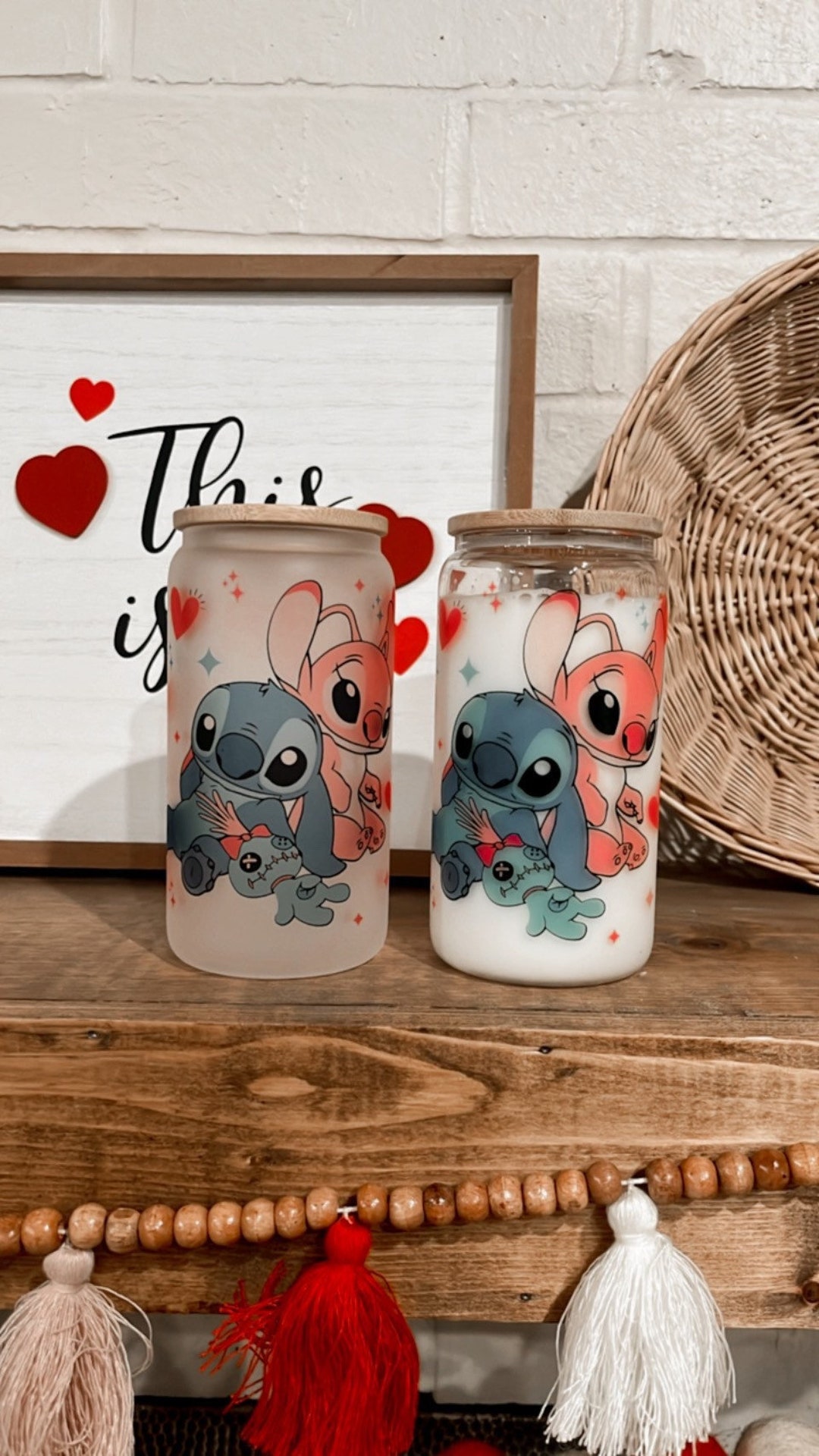 Stitch Glass Cup, Stitch Glass Can Cup, Valentines Day Cup, Stitch ...