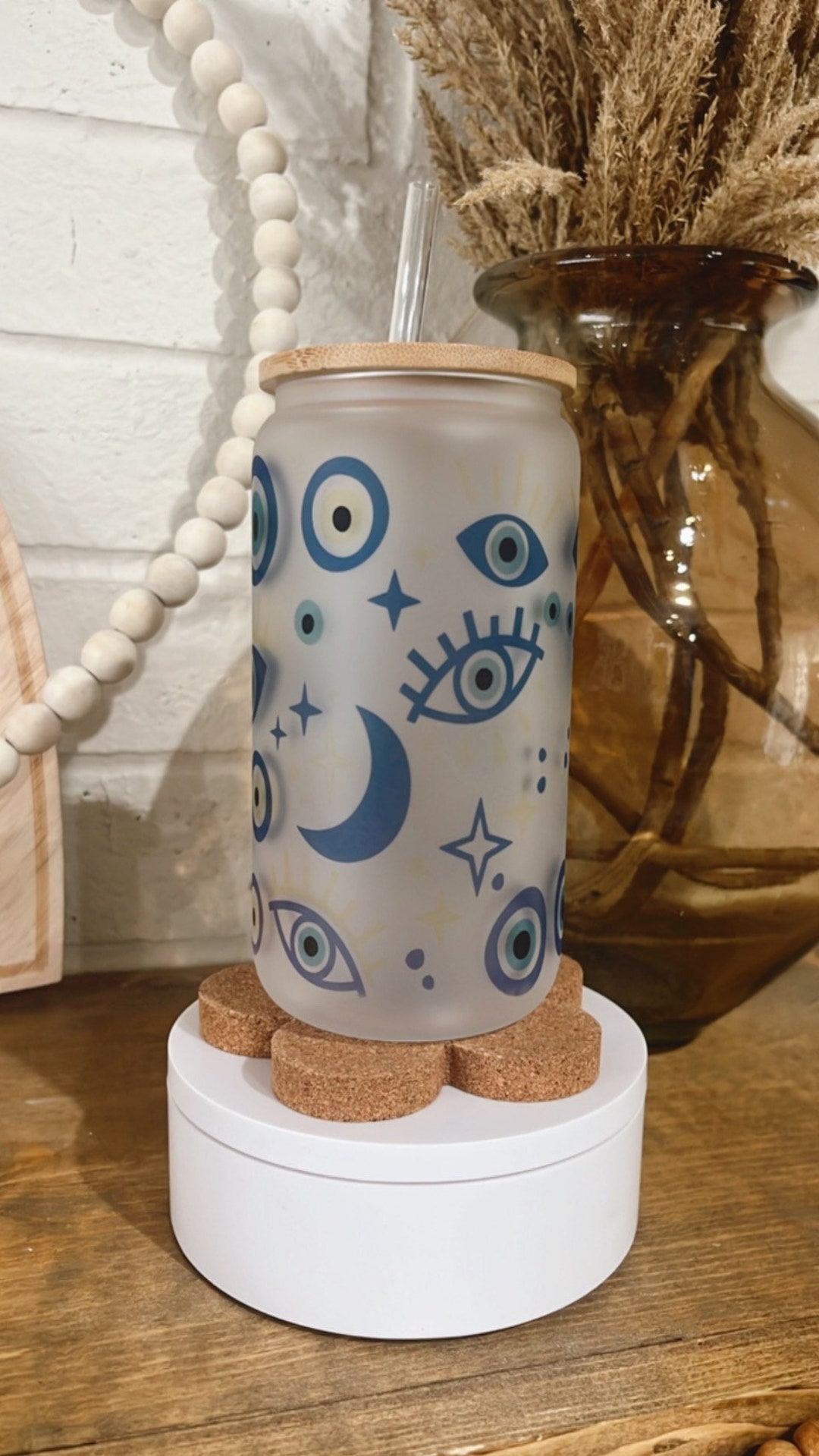 16oz Evil Eye Glass Cup, Blue Evil Eye, Protect Your Energy Cup ...