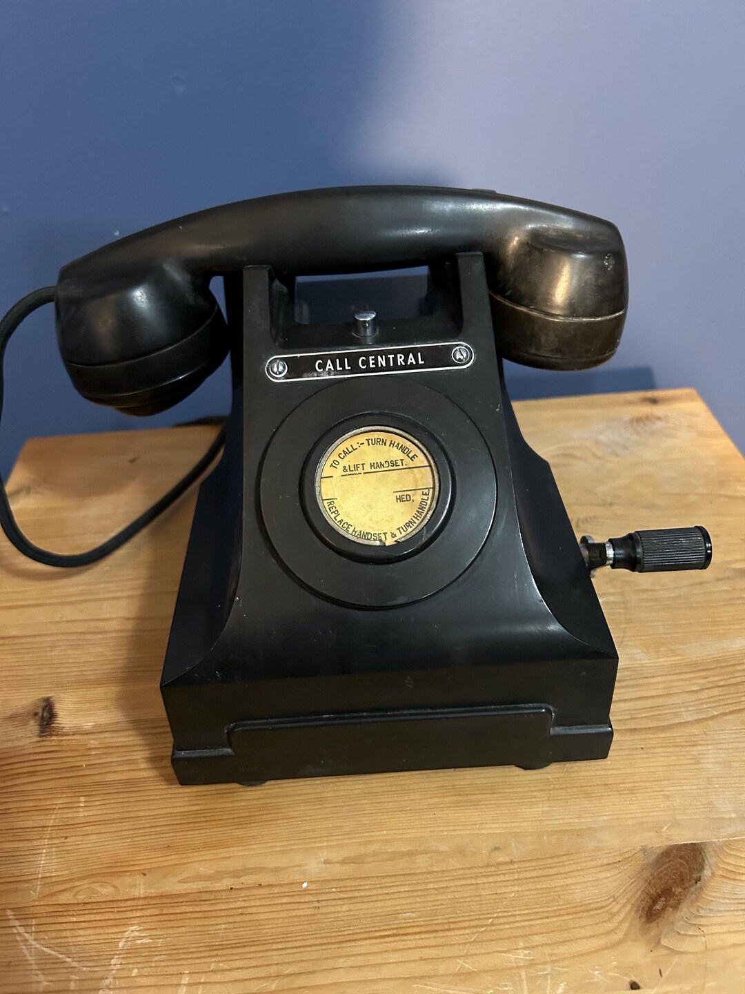 Beeston Notts 1940s-50s Bakelite Rotary Phone With Cloth Cords. Crank ...