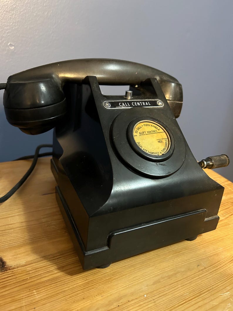 Beeston Notts 1940s-50s Bakelite Rotary Phone With Cloth Cords. Crank ...