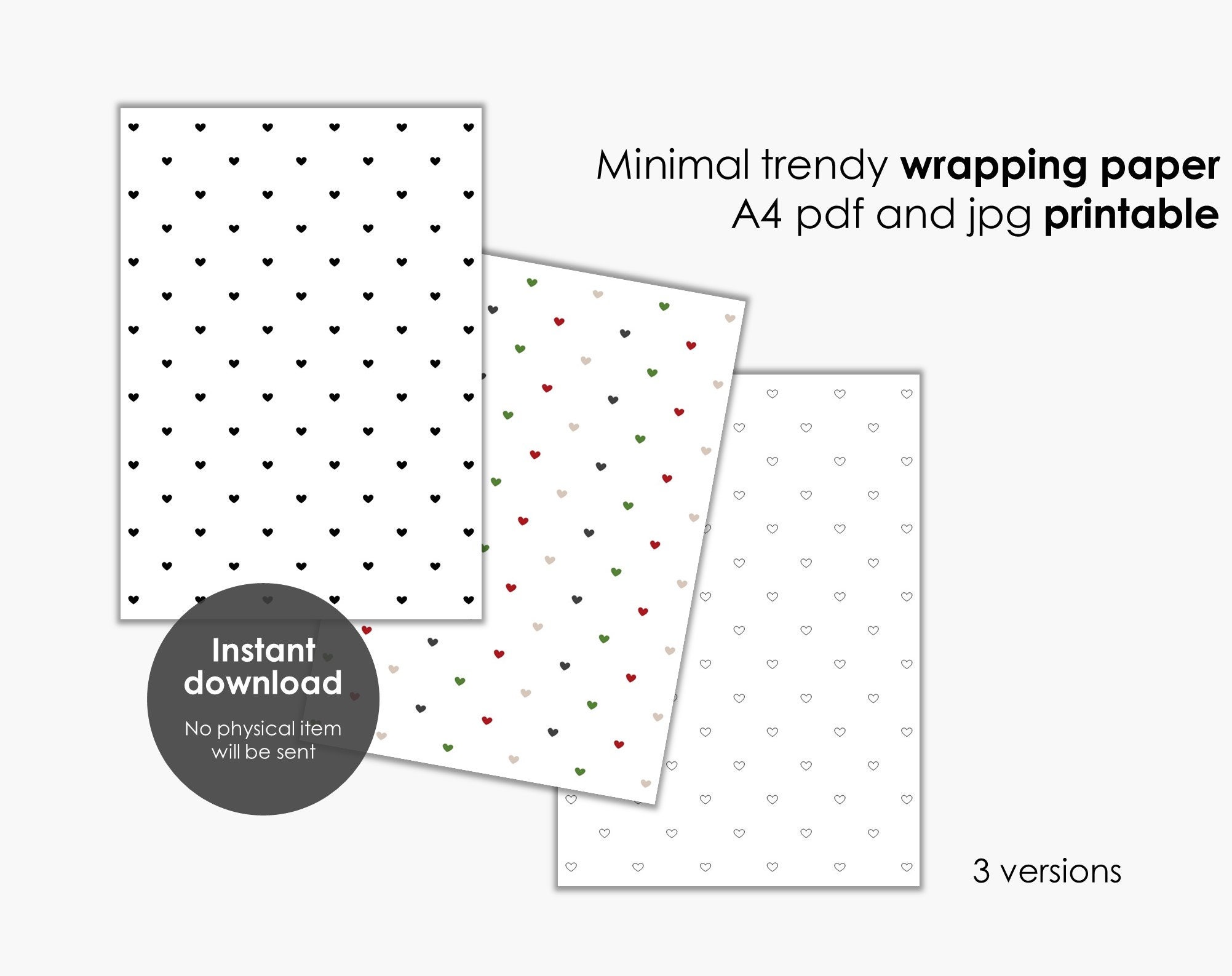 PRINTABLE Wrapping Paper, A4 Digital Format, Heart Pattern - Etsy