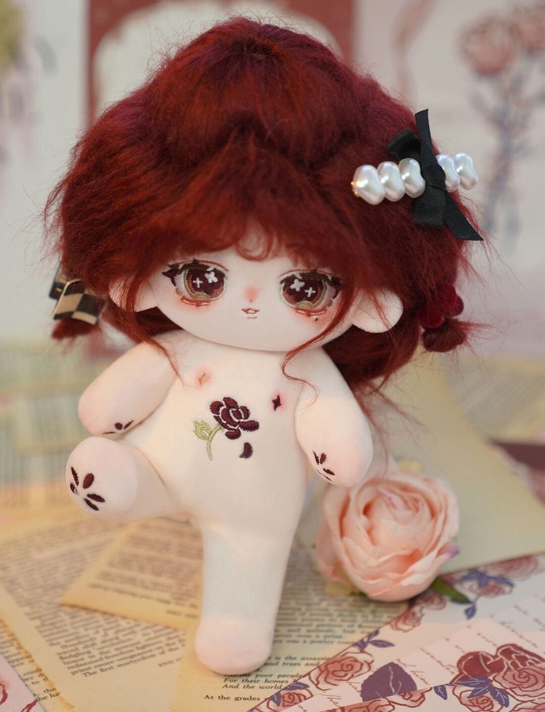 20cm Roses Girl Cotton Doll, Red Hair Plush Doll - Etsy