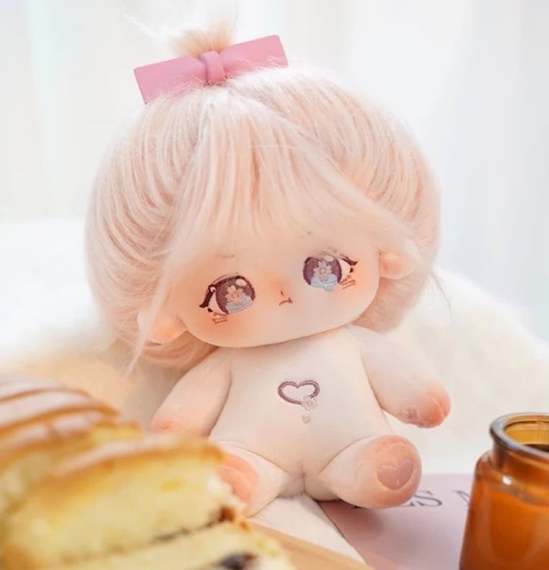 20cm Cotton Doll, Sweet Pink Hair Plush Doll, Flowers Inside the Eyes ...