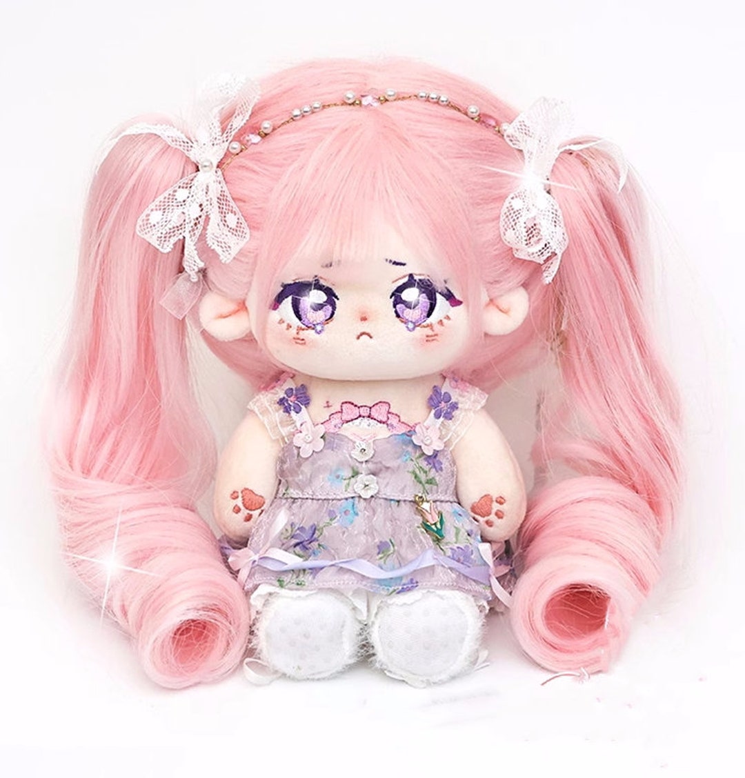20cm Cotton Doll, Sweet Pink Hair Plush Doll, Purple Heart Inside the ...