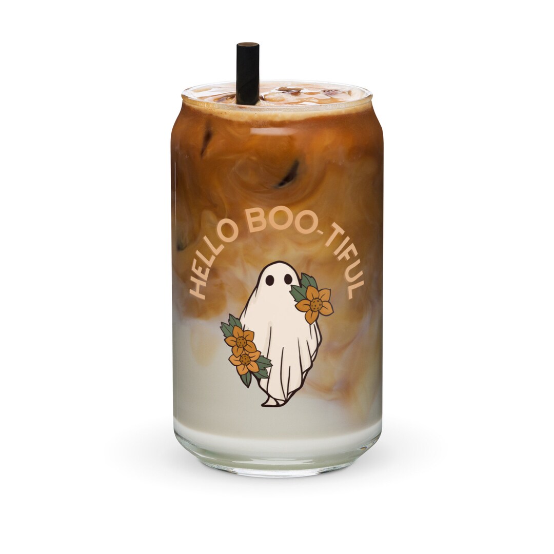 Hello Bootiful Cute Ghost Can-shaped Glass I Halloween Glass I ...