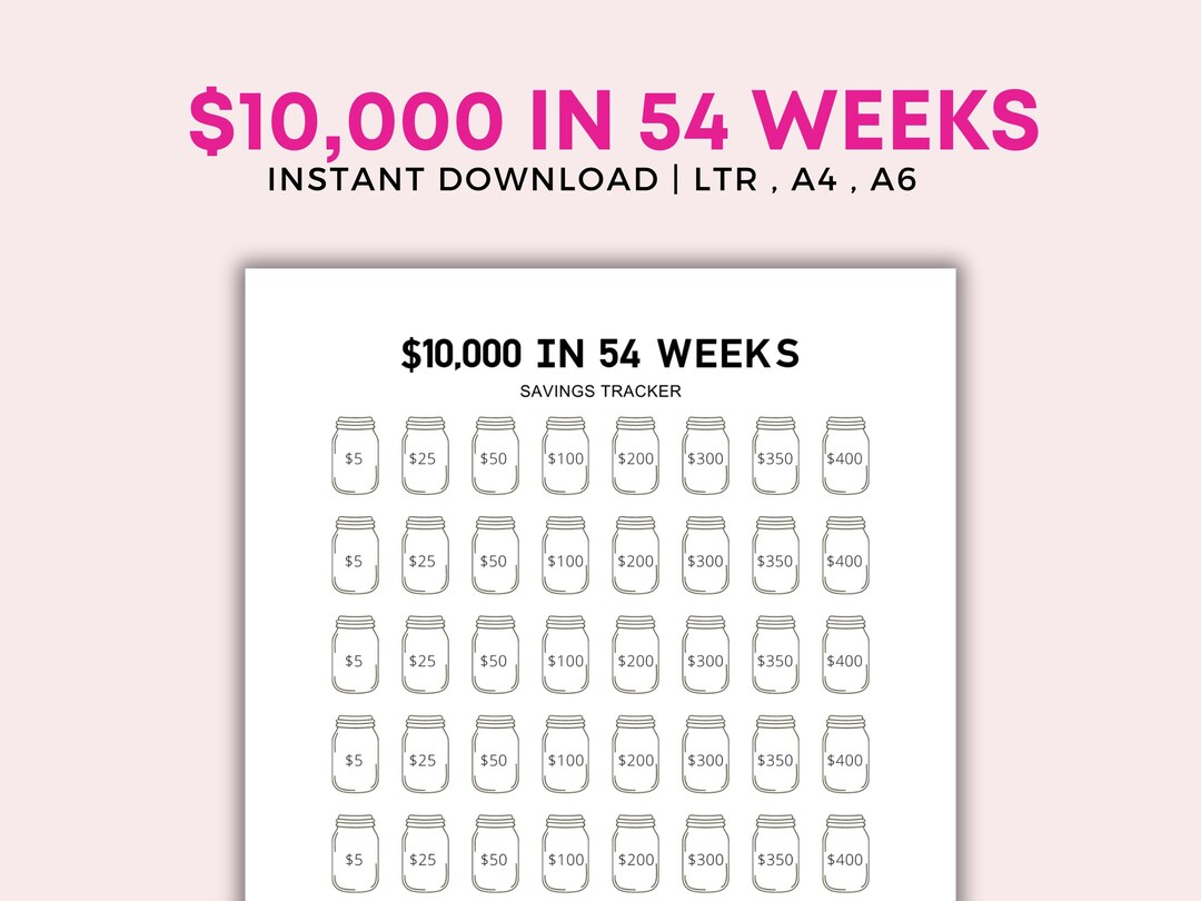 10,000 in 54 Weeks Savings Challenge | Money Saving Template | Savings ...