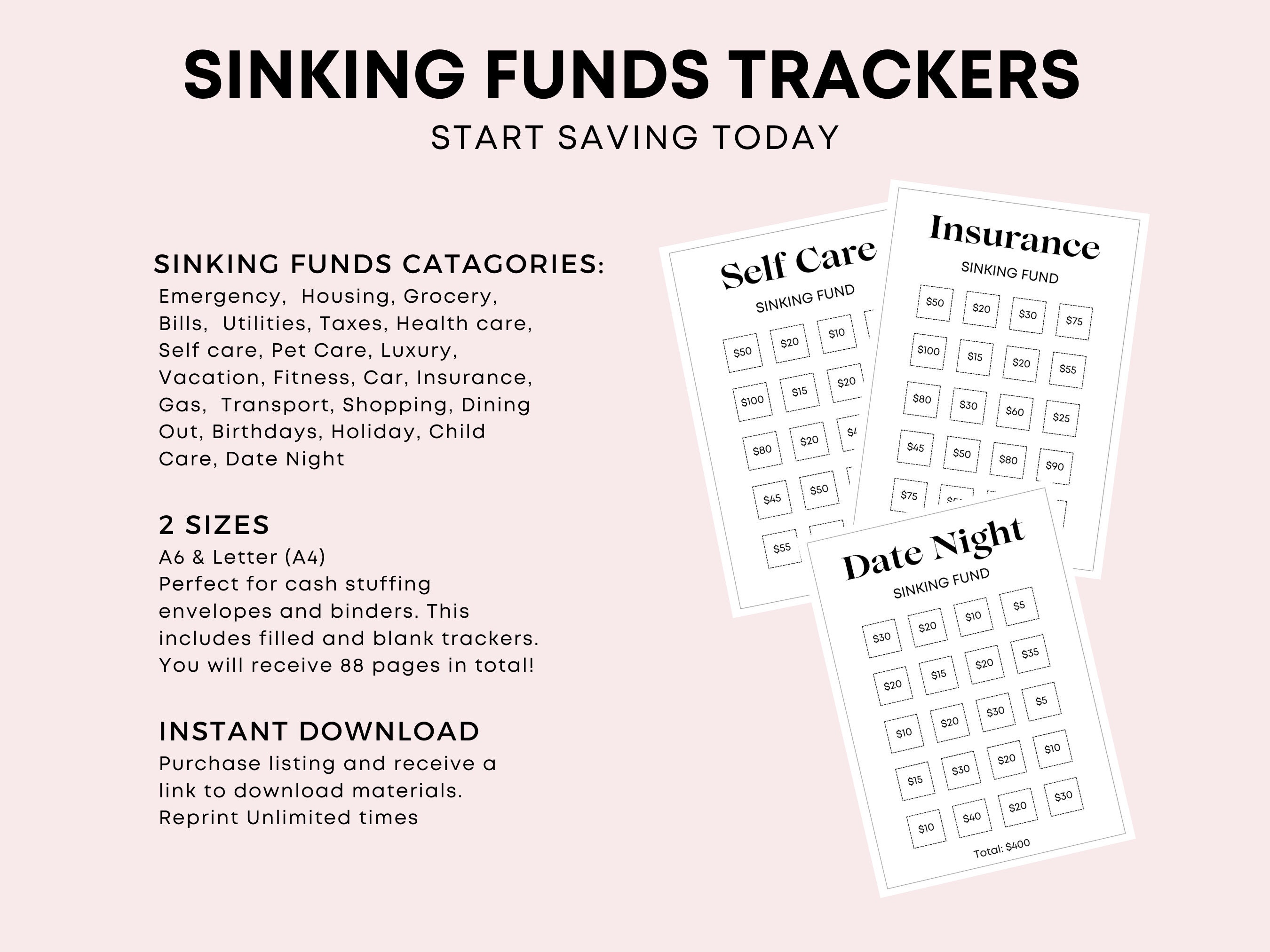 Sinking Funds Tracker Set | Filled and Blank Templates | Emergency Fund ...