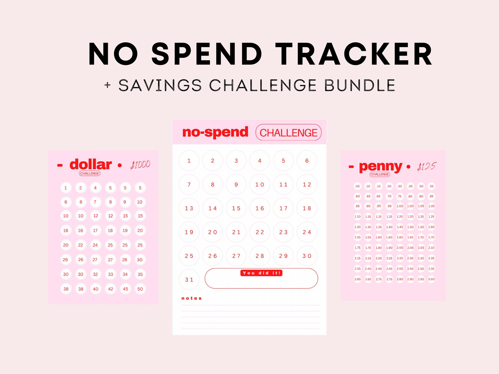 No Spending Challenge With Savings Tracker Bundle - Etsy