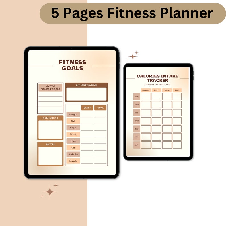 5 Pages Fitness Planner, Workout Planner,calories Tracker, Weight ...