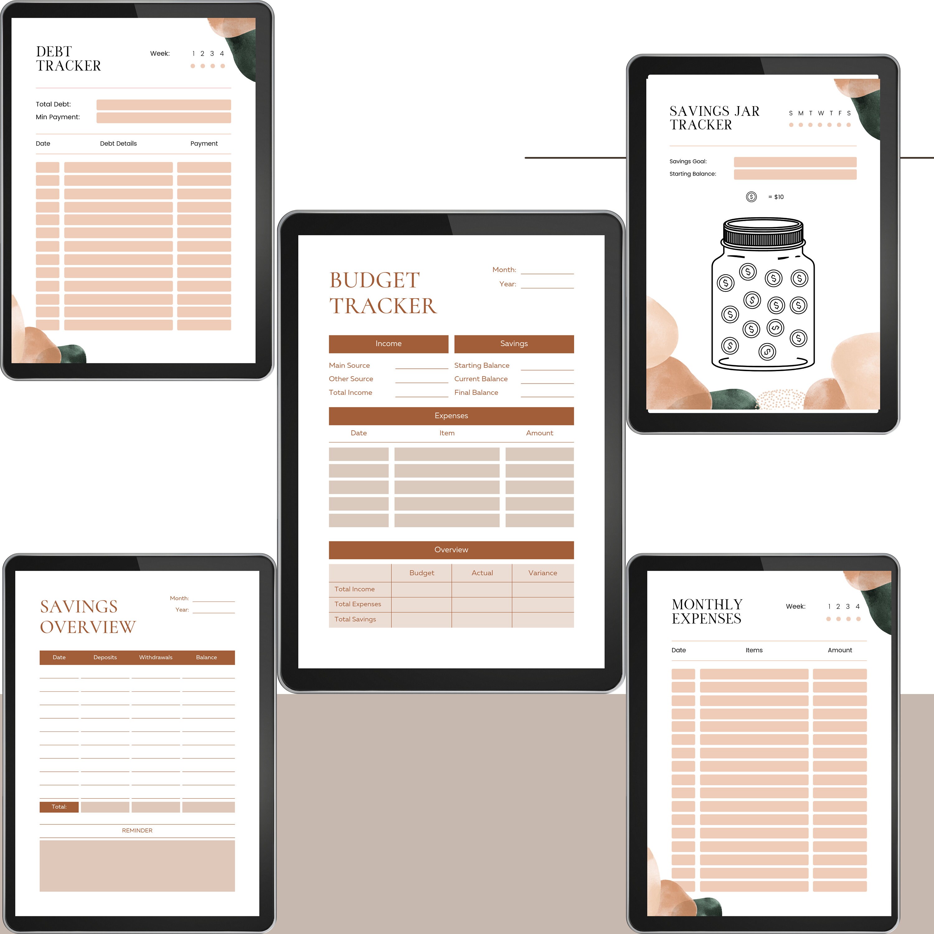 5 IN ONE Budget Planner, Monthly Expenses, Debit Tracker, Savings ...