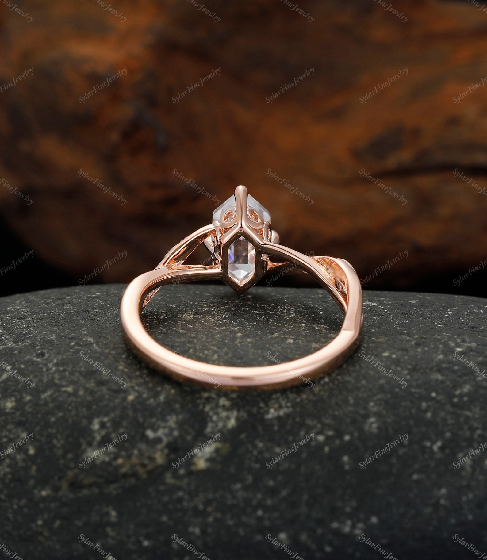 Antique Long Hexagon Shape Moissanite Ring, Vintage 14k Gold Ring ...