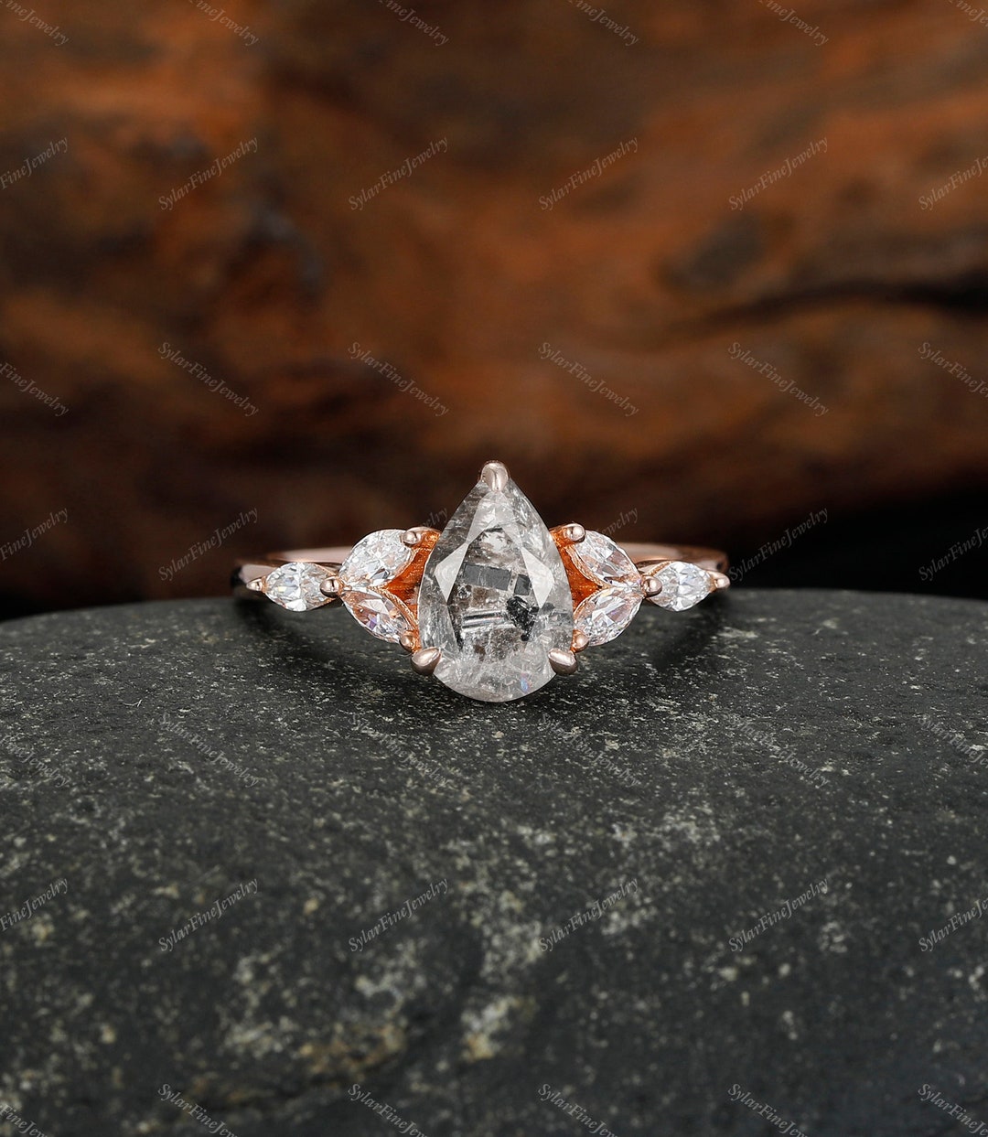 Pear Shape Black Diamond Ring Water Drop Wedding Ring Dainty - Etsy