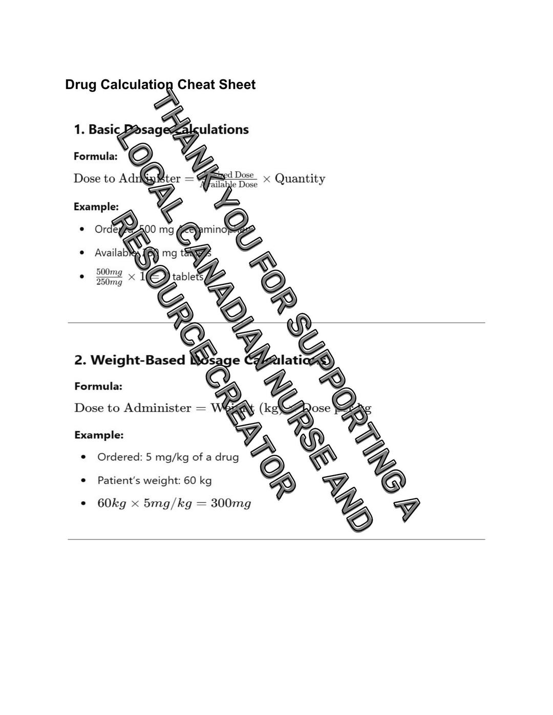 Nursing Medication Calculation Cheat Sheet - PDF Download - Etsy