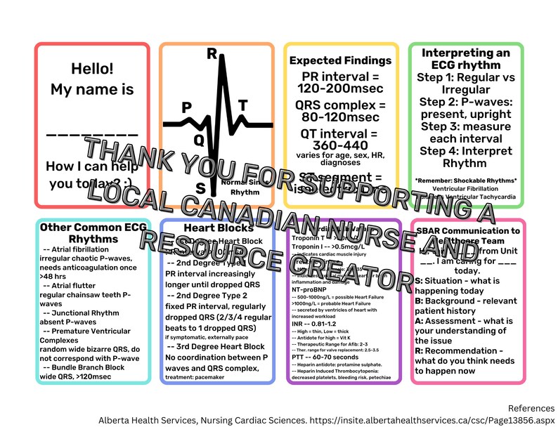 Nursing Reference Cards - Cardiology Assessments and ECG Interpretation ...