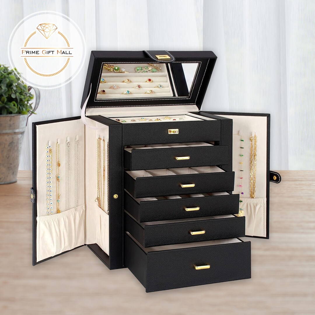 Large Jewelry Box Jewelry Box Organizer Functional With Big Mirror ...