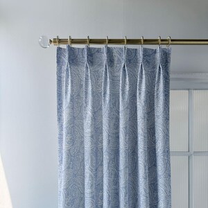 Blue Floral Pattern Cotton Linen Curtains, Window Trim Panel Blinds ...