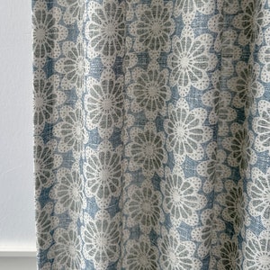 Cornflower Floral,blue Natural Linen Curtain,pleated Linen Cotton ...