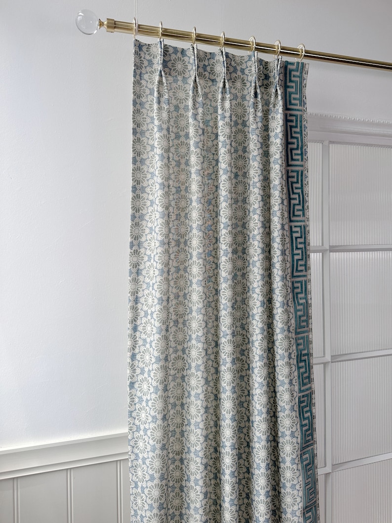 Cornflower Floral,blue Natural Linen Curtain,pleated Linen Cotton ...