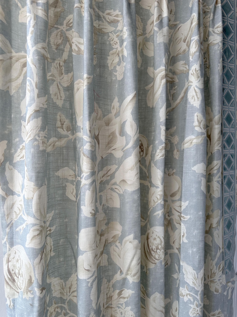 Blue Crushed Cotton Linen Curtains, Curtains With Blue Decorative Tape ...