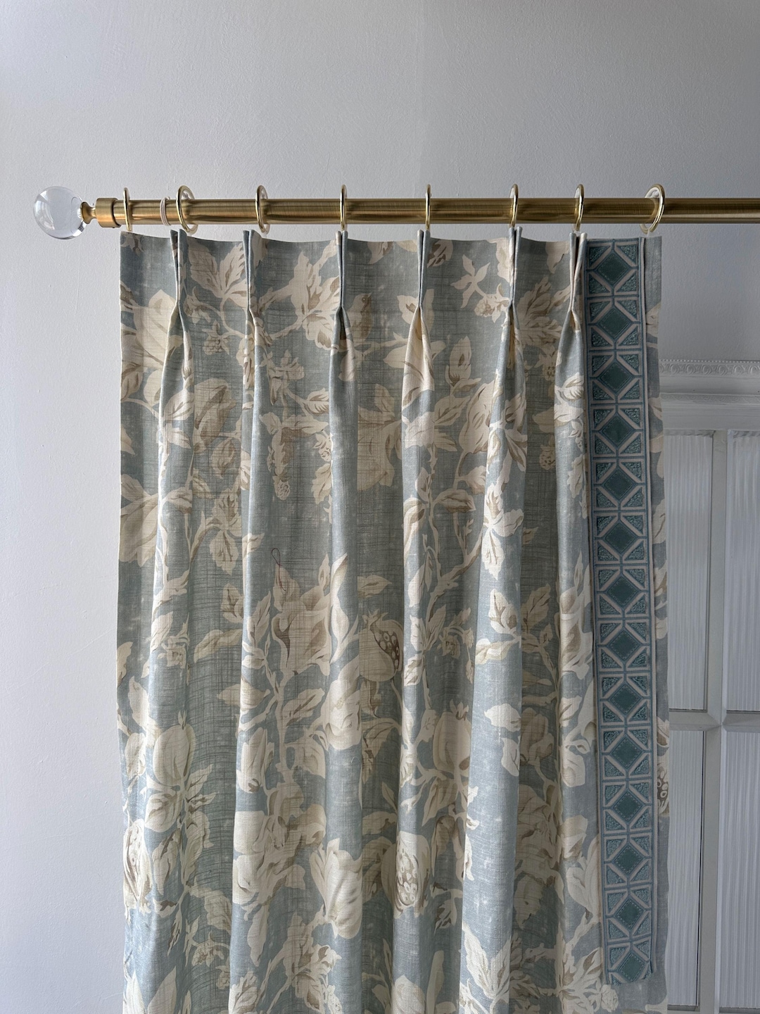 Blue Crushed Cotton Linen Curtains, Curtains With Blue Decorative Tape ...